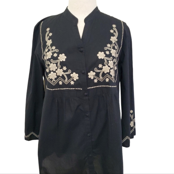Style & Co. | Tops | Nwt Style Co Fancy Black Top With Tan Embroidery 2 ...